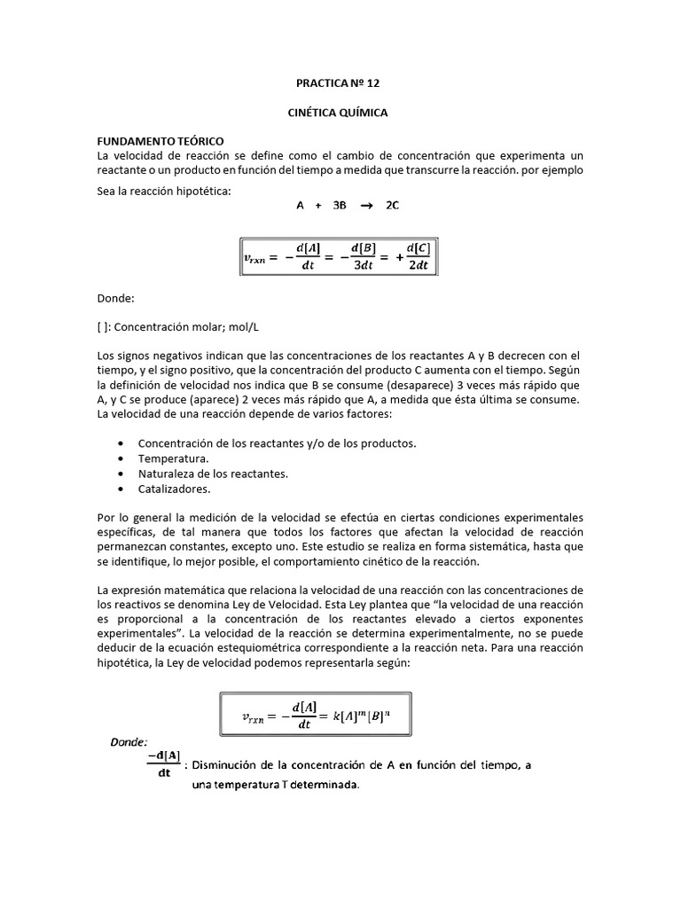 Practica N12 | PDF | Reacciones químicas | Velocidad de reacción