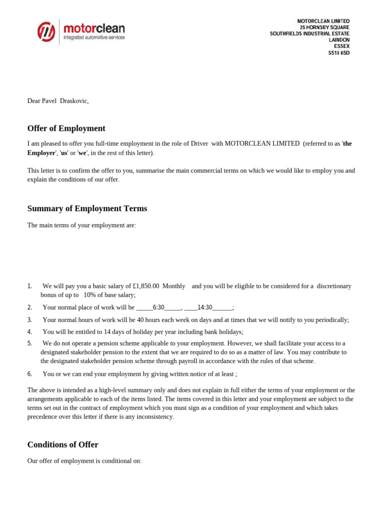 Job offer letter | PDF | Employment | Salary