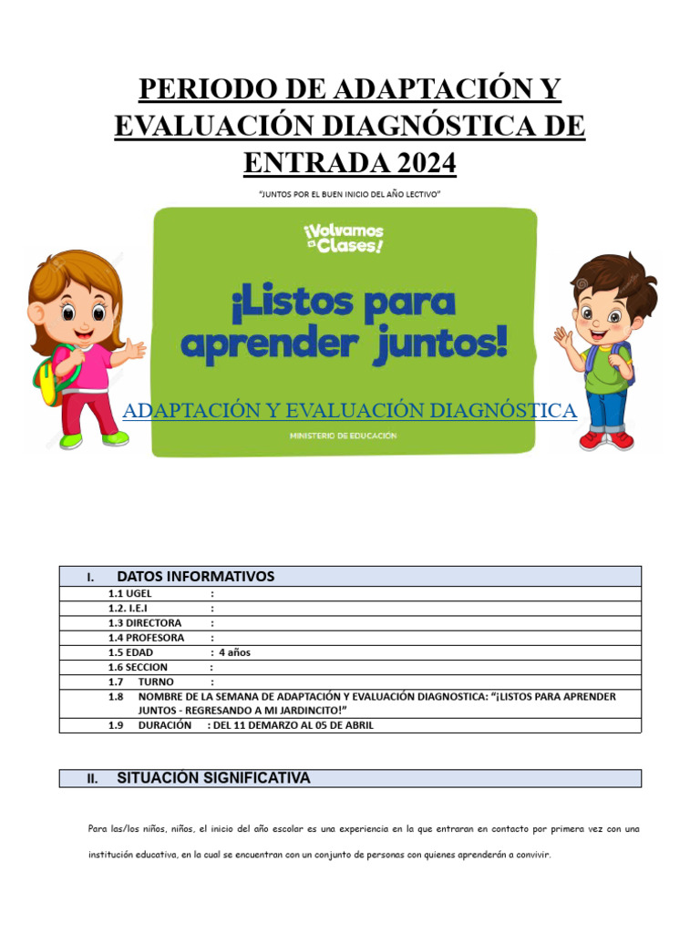 Periodo de Adaptación y Evaluación Diagnóstica de Entrada 2024 | PDF | Evaluación | Aprendizaje