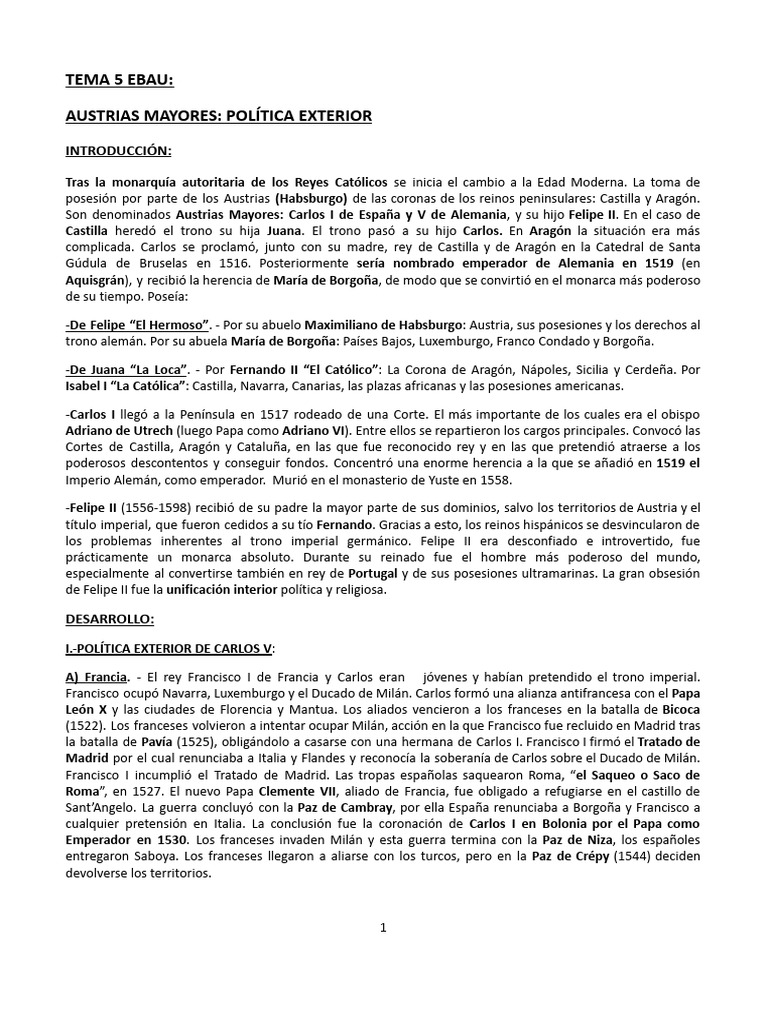 Tema 5 Ebau Austrias | PDF | Imperio español | Casa de los Habsburgo
