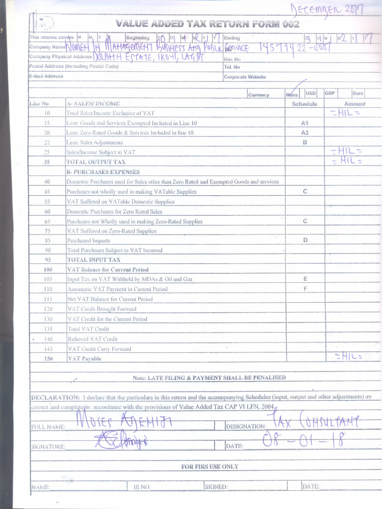Wimbiz Vat Form 2017 | PDF