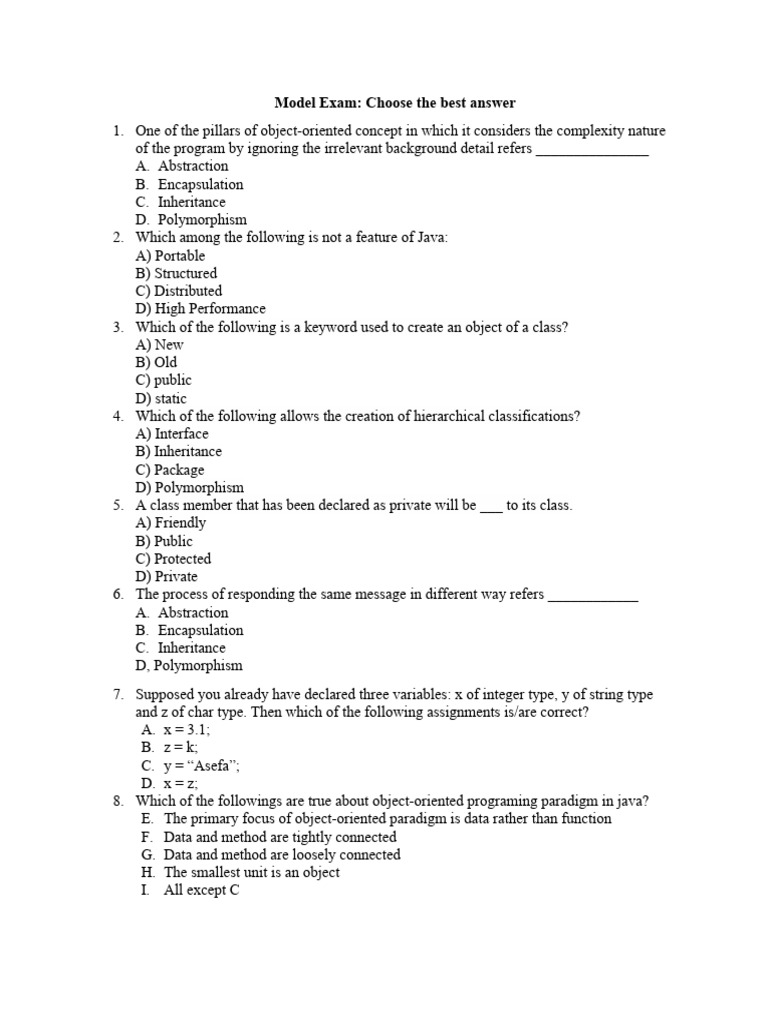 Exit Exam Questions - Updated | Download Free PDF | Method (Computer Programming) | Object ...