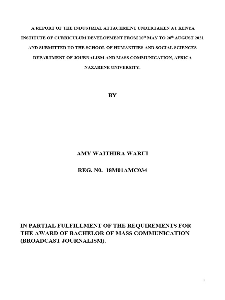 Industrial Attachment Report New | PDF | Attachment Theory | Curriculum