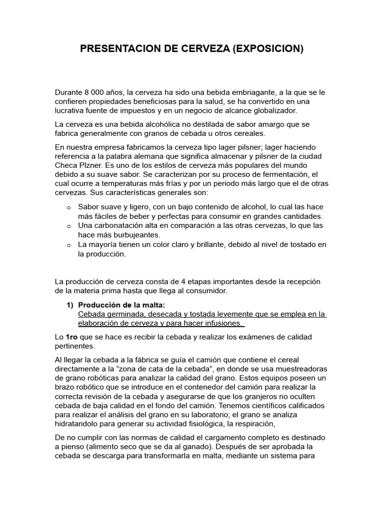 Presentacion de Cerveza | PDF | Cerveza | Lúpulo