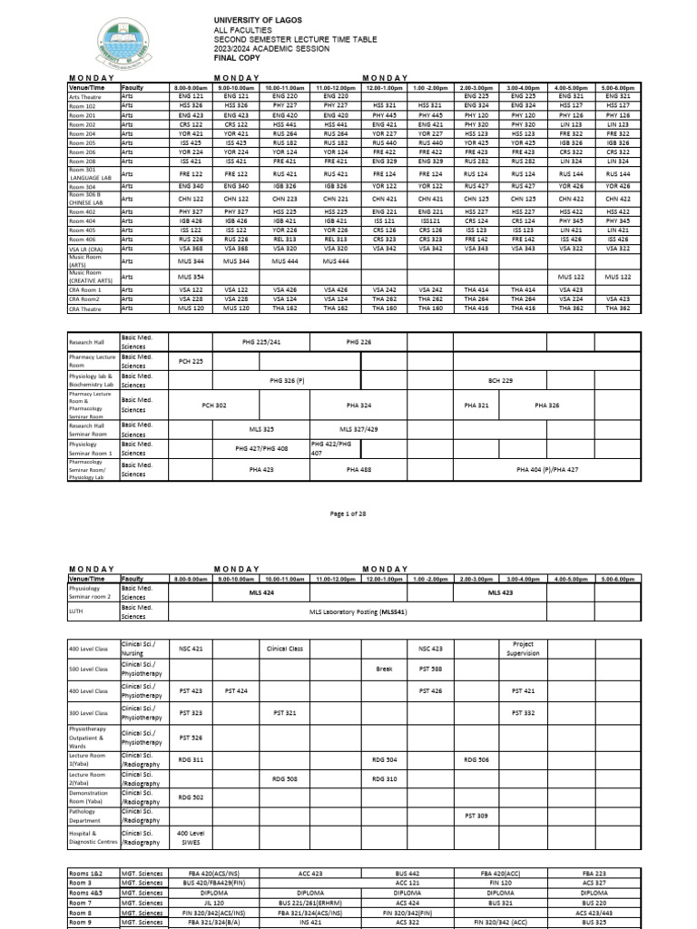 Final 2nd Semester Lecture Time Table 1 | PDF | Pharmacology | Life Sciences