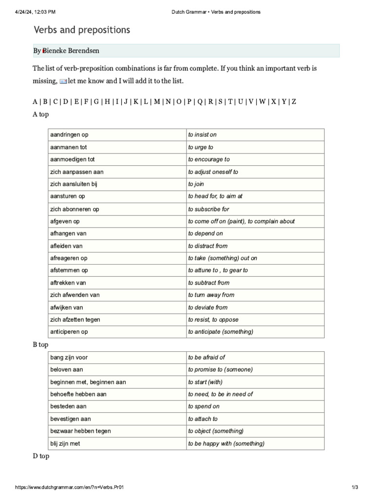 Dutch Grammar - Verbs and Prepositions | PDF | Linguistic Morphology ...