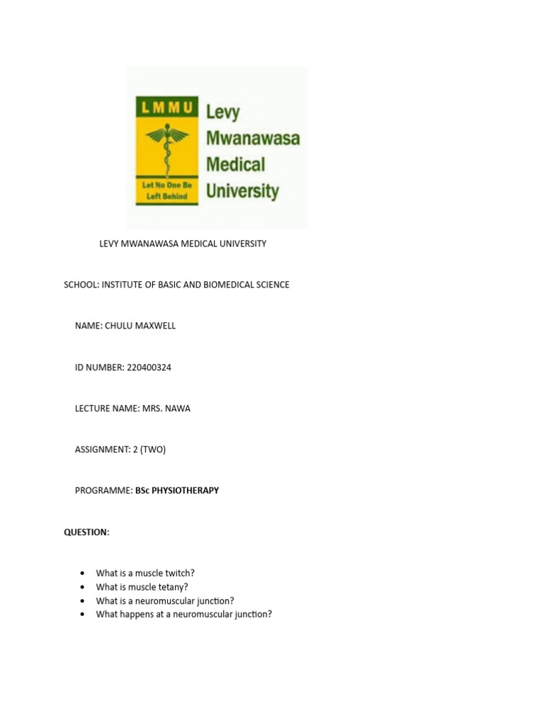 Physiology Assignment 2 | PDF | Muscle Contraction | Skeletal Muscle