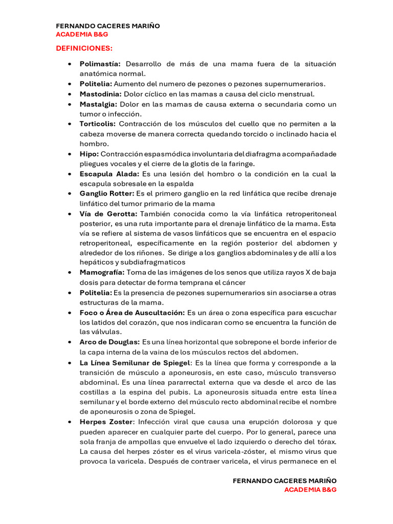 Definiciones b&g Semana 13 Fernando Caceres | PDF | Pecho | Abdomen