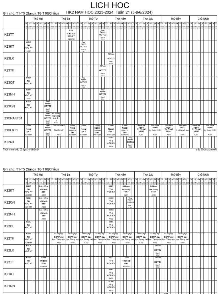 1.TKB Sinh Vien-Hk2-Tuan 21 | PDF