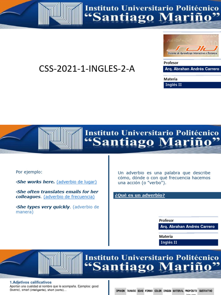 clase 1-ingles II | PDF | Adjetivo | Adverbio
