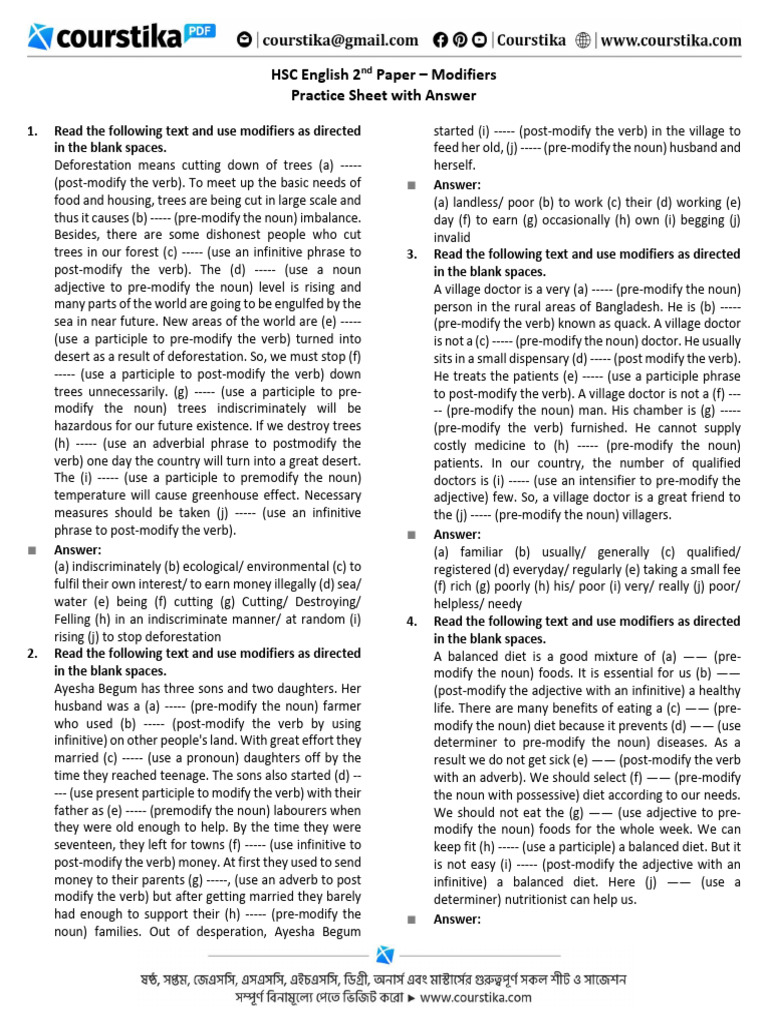 HSC - Modifiers | PDF | Verb | Adjective