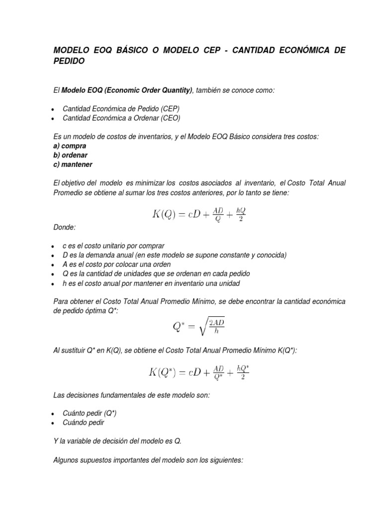 08. Modelo EOQ Básico o Modelo CEP | Descargar gratis PDF | Economias | Negocios económicos