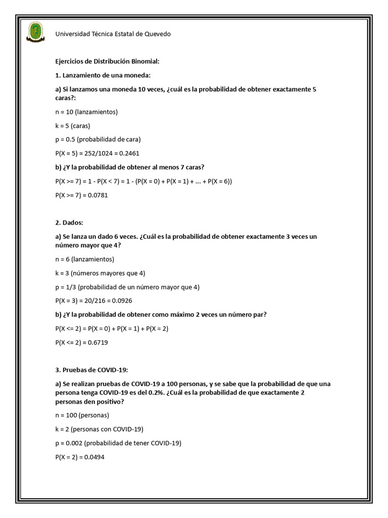 Ejercicios de Distribución Binomial y Poisson | PDF | Probabilidad