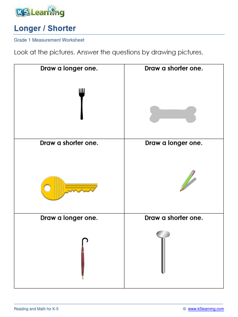 Grade 1 Measurement Longer Shorter B | PDF | Language Arts & Discipline