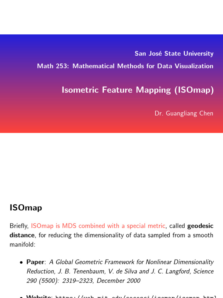 Lec 10 ISOmap | PDF | Distance | Manifold