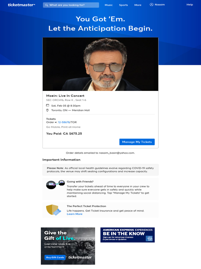 Ticketmaster Confirmation | PDF