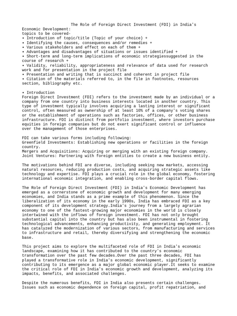 Foreign Direct Investment (FDI) - 1 | PDF | Foreign Direct Investment ...