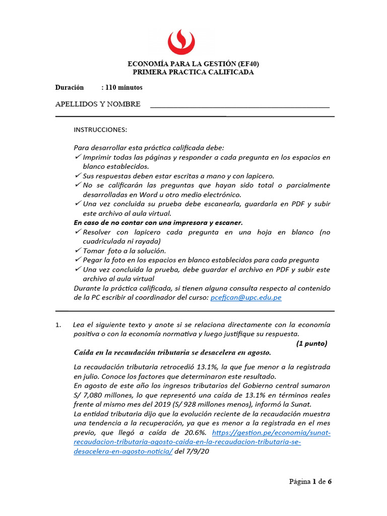 Práctica Calificada de Economía EF40 | PDF | Oferta (economía ...