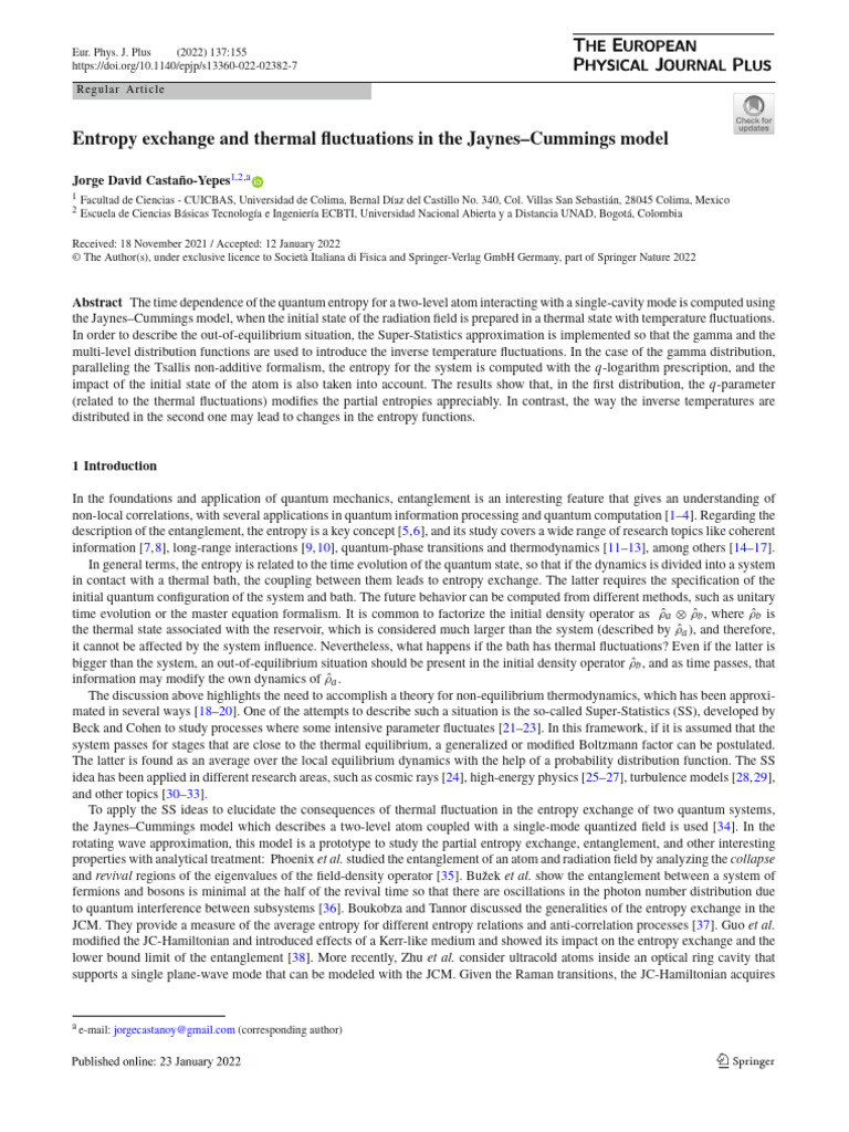 Quantum Entropy in JCM Systems | PDF | Thermodynamic Equilibrium | Quantum Entanglement
