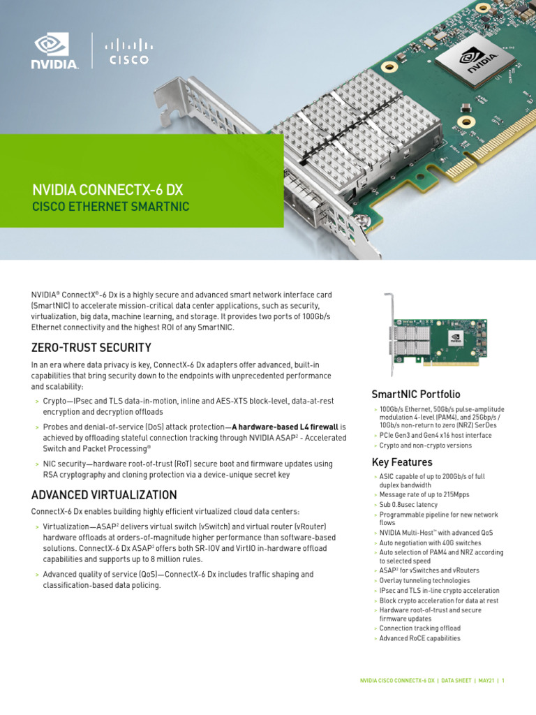 Nvidia Mellanox Connectx 6 Ethernet Smartnic Data Sheet | PDF | Computer Network | Network ...
