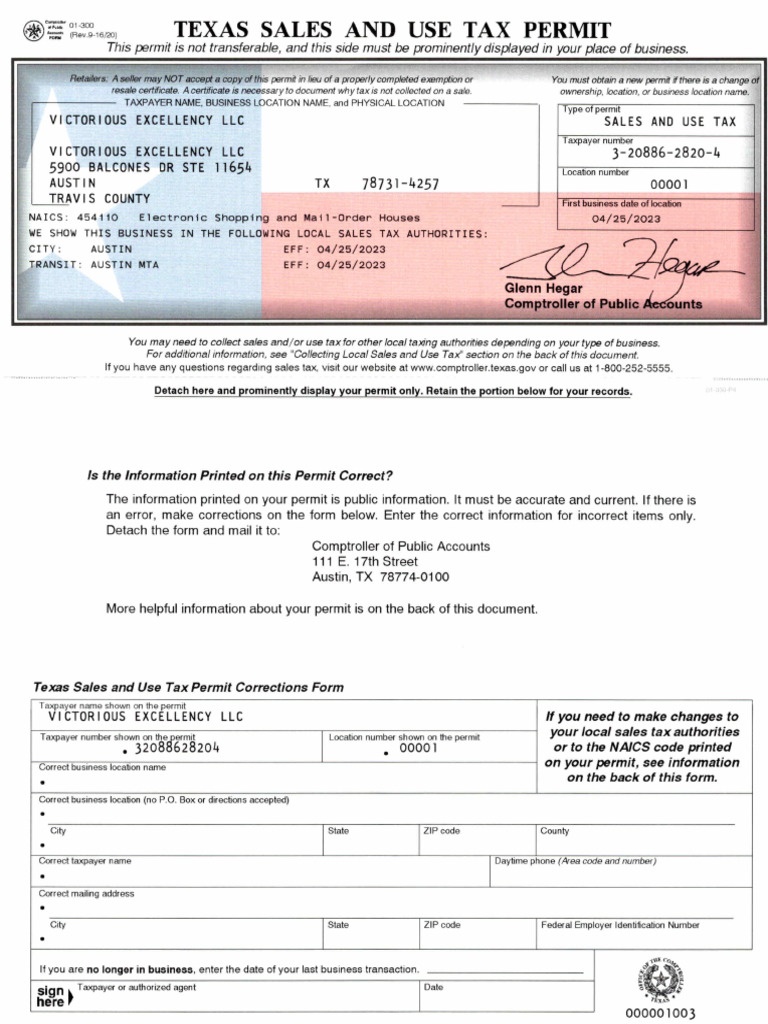 Seller Permit - Victorious Excellency LLC | PDF