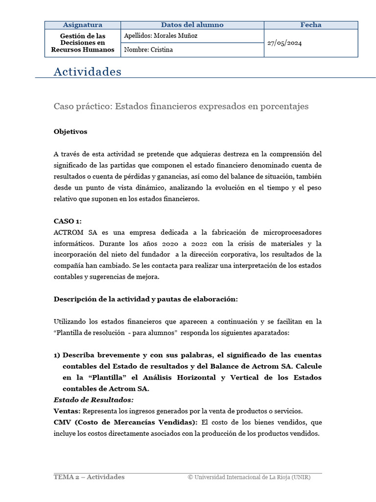 Análisis Financiero de Actrom SA | PDF | Estado de resultados | Business