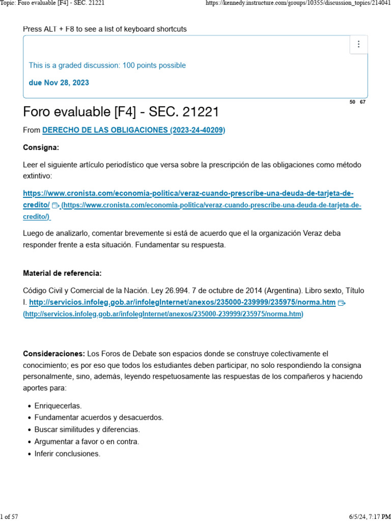 Topic Foro Evaluable (F4) - SEC. 21221-1 | PDF | Estatuto de limitaciones | Deuda