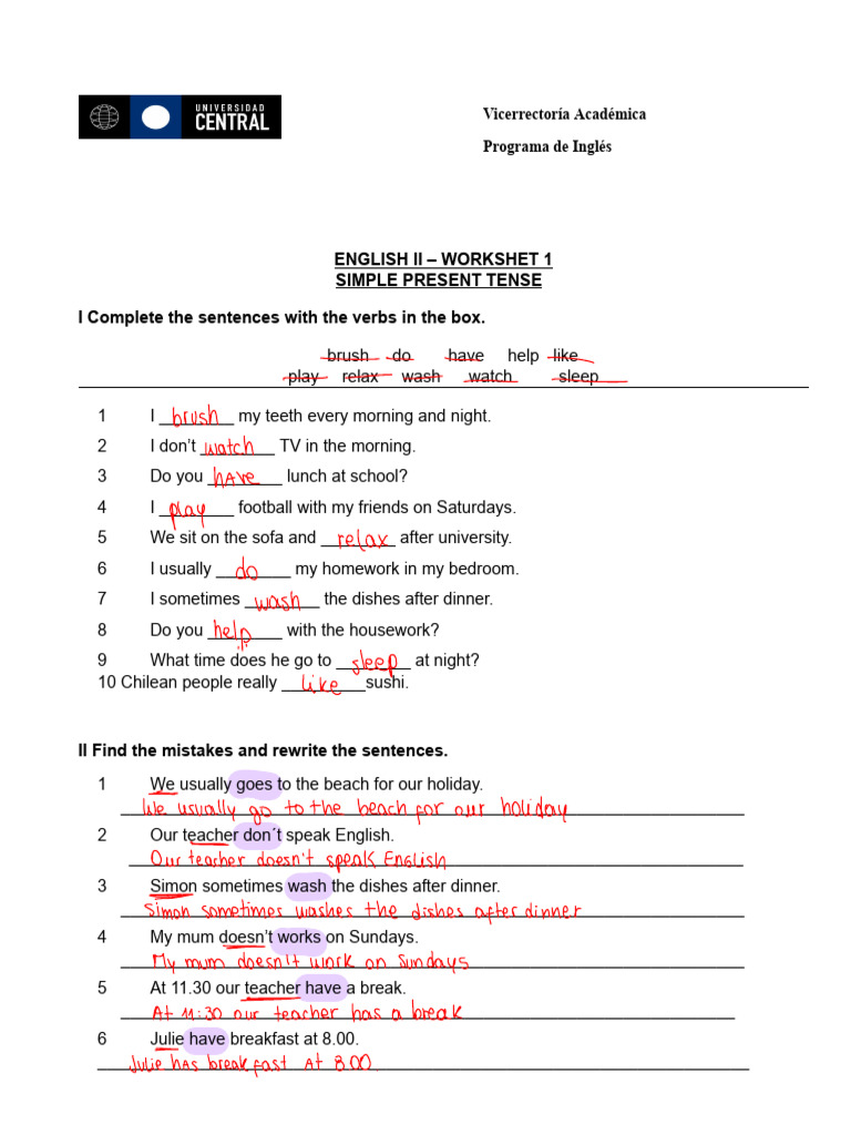 Worksheet 1 Present Simple | PDF | Linguistic Morphology | Grammar