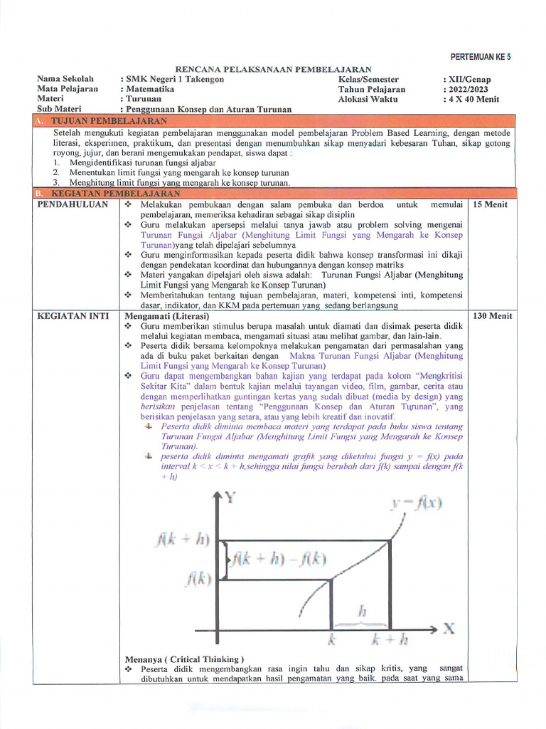 11 RPP Penggunaan Konsep Dan Aturan Turunan Genap | PDF