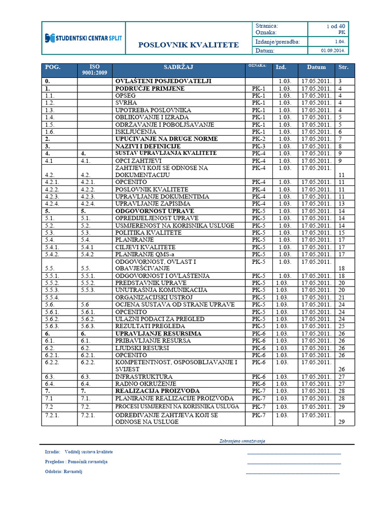 Poslovnik Kvalitete | PDF