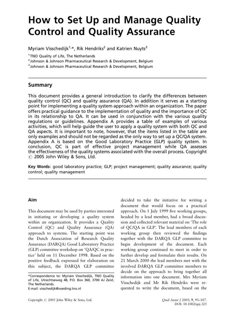 Quality Assurance Journal - 2005 - Visschedijk - How to set up and ... Quality Assurance Journal - 2005 - Visschedijk - How to set up and ...
