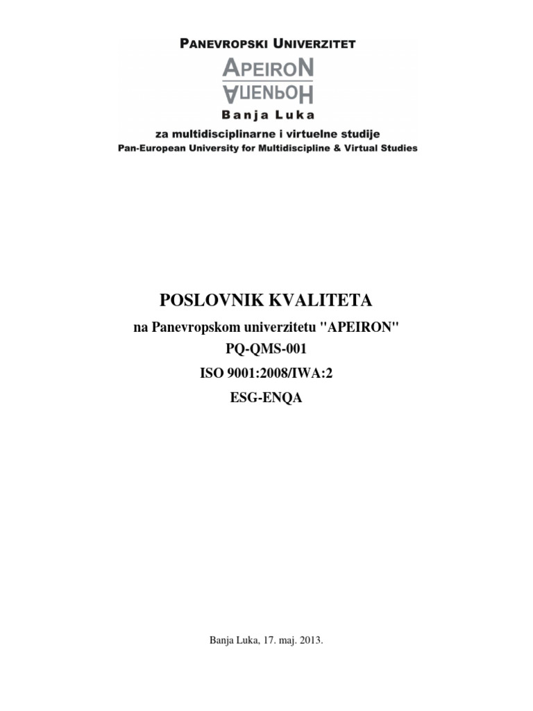 Poslovnik Kvaliteta | PDF