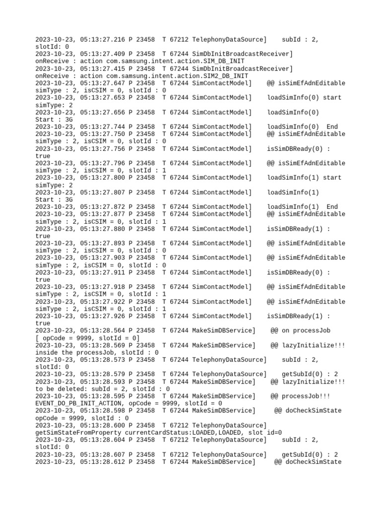 SIM Database Initialization Logs | PDF