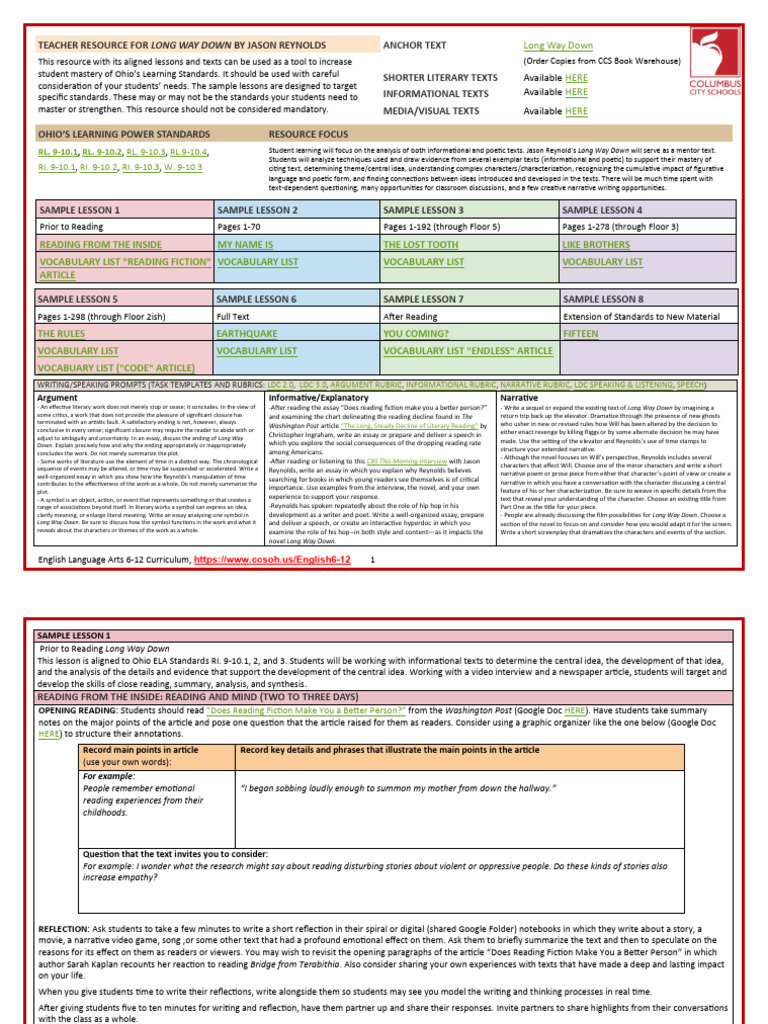 Long Way Down by Jason Reynolds Teacher Resource18 | PDF | Narrative ...