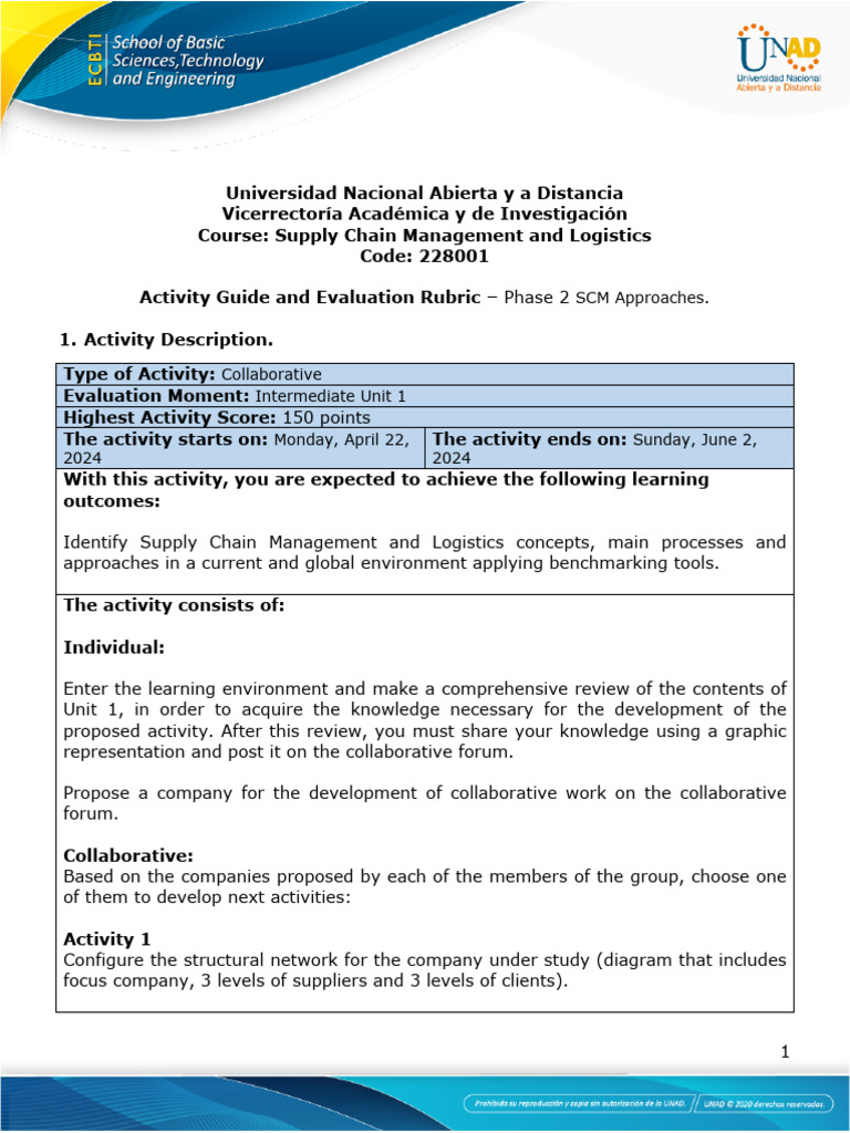 Activity Evaluation Rubric - Unit 1 - Phase 2 - SCM Approaches | PDF ...