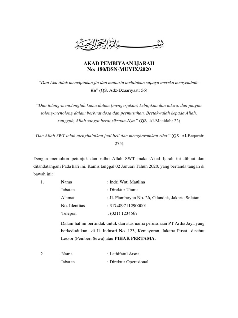 Kontrak Akad Ijarah | PDF