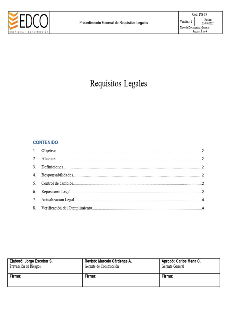 Procedimiento Requisitos Legales Edco | PDF | Seguro | Caso de ley