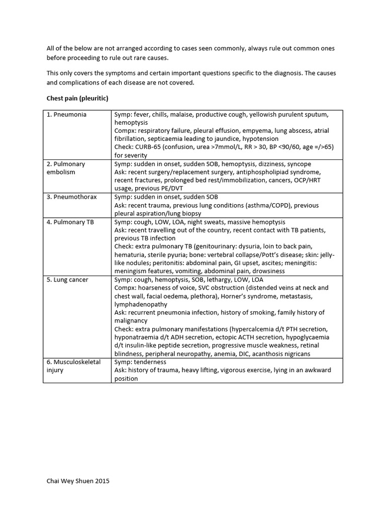 Differential Diagnosis Guide | PDF | Respiratory Diseases | Nausea