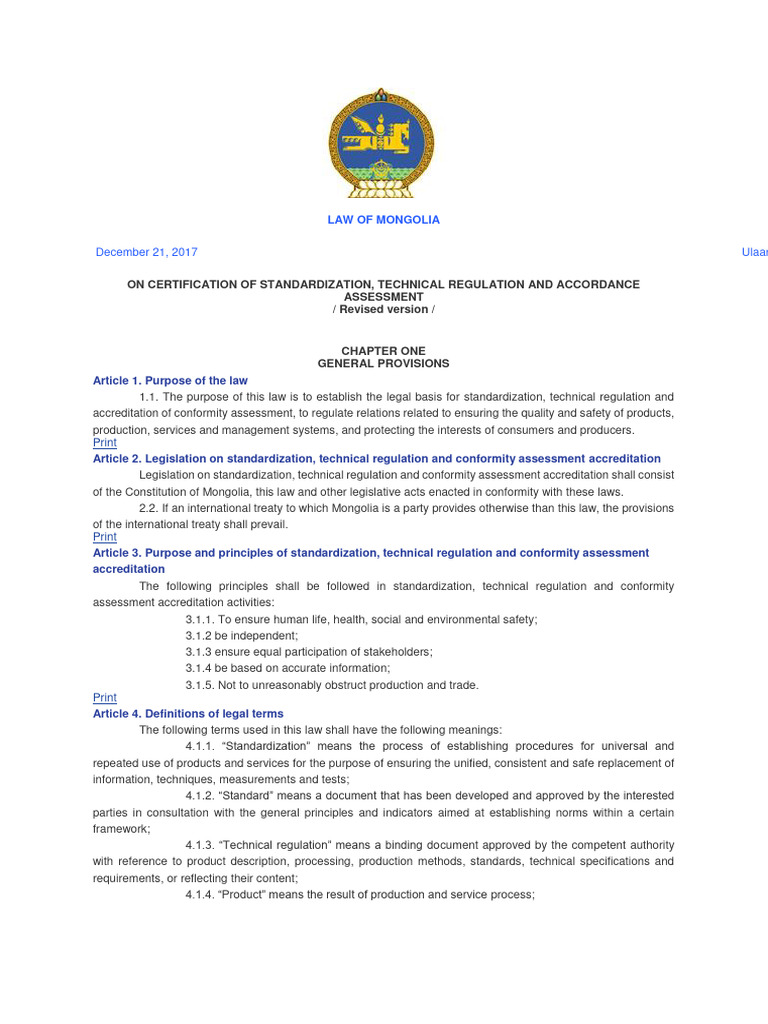 LAW ON CERTIFICATION OF STANDARDIZATION, TECHNICAL REGULATION AND ACCORDANCE | Download Free PDF ...
