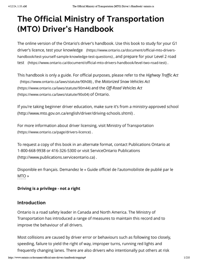 Ontario Driver's Handbook Guide | PDF | Driving | Driver's License