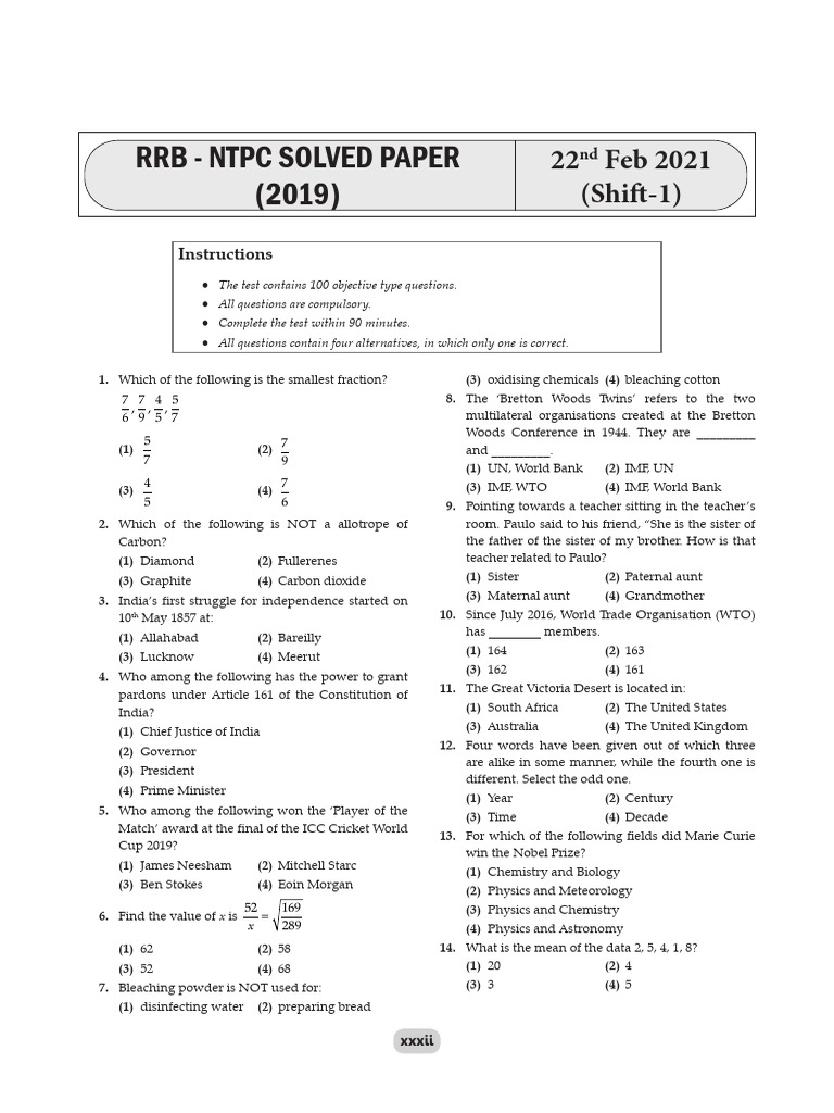 RRB - NTPC SOLVED PAPER FEB. 2022 | PDF | Carbon | Marie Curie RRB - NTPC SOLVED PAPER FEB. 2022 | PDF | Carbon | Marie Curie