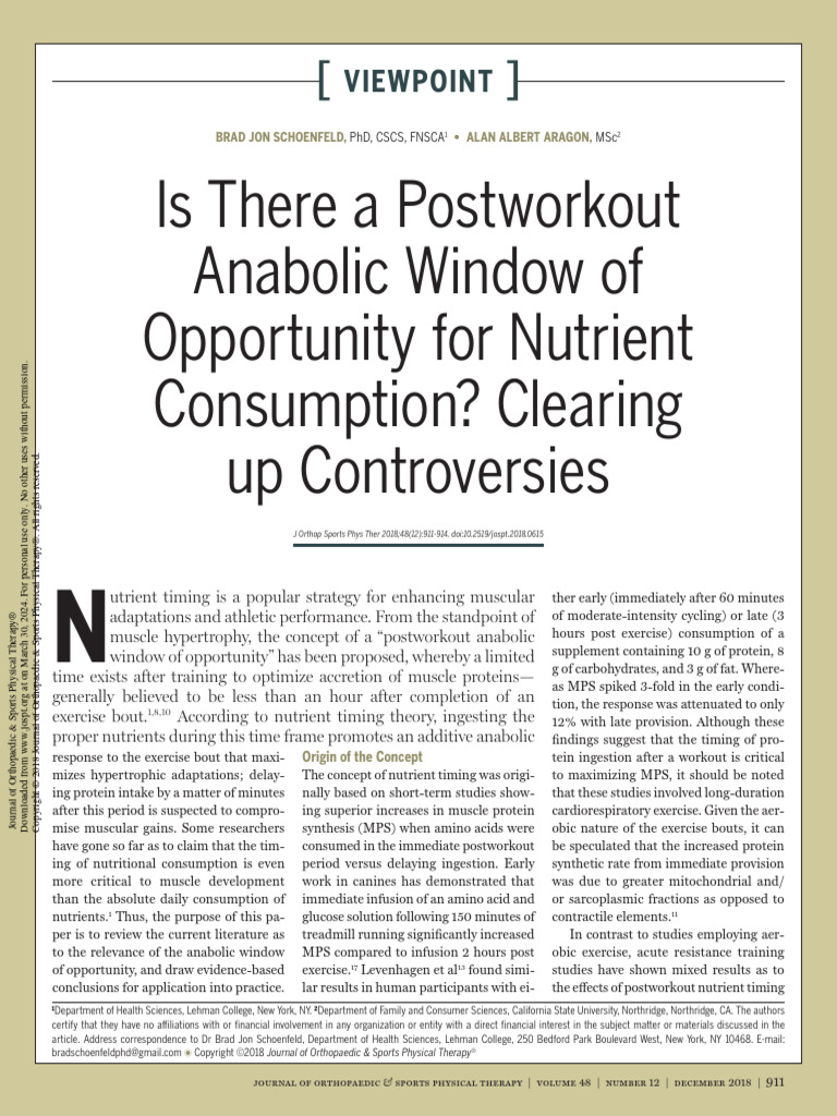 Schoenfeld Aragon 2018 Is There A Postworkout Anabolic Window of ...