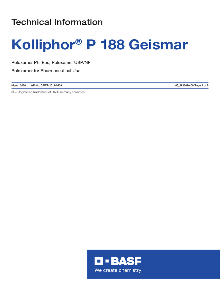Kolliphor P 188 Geismar - Technical - Information | PDF | Viscosity ...