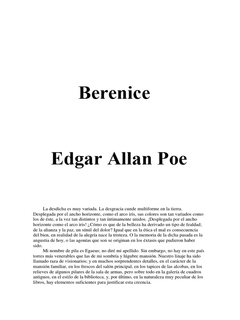 Berenice Autor Edgar Allan Poe | PDF | Mente