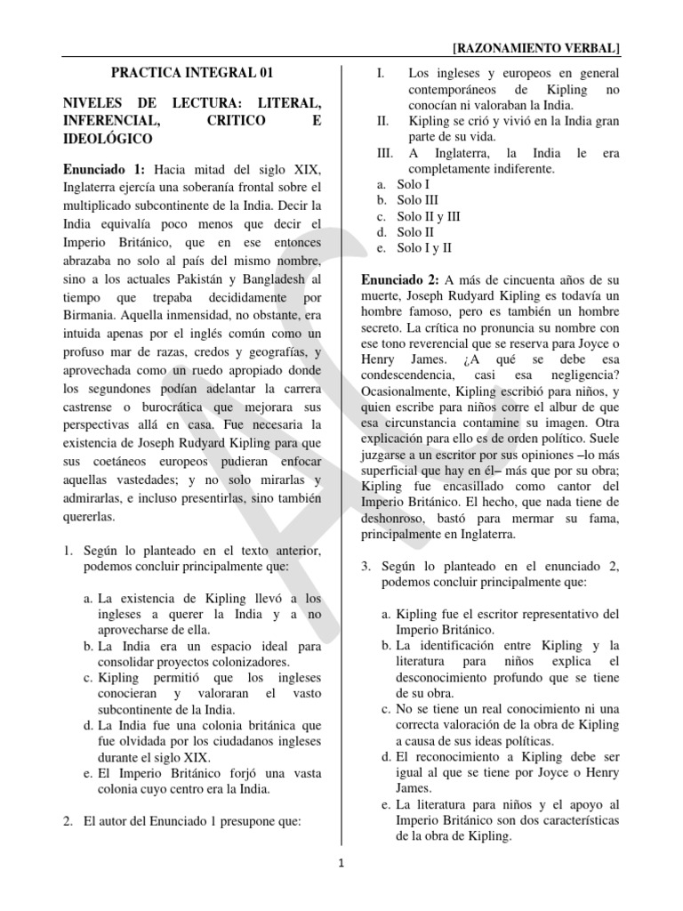 Practica - Integral - 01 | PDF | Robinson Crusoe | Rudyard Kipling