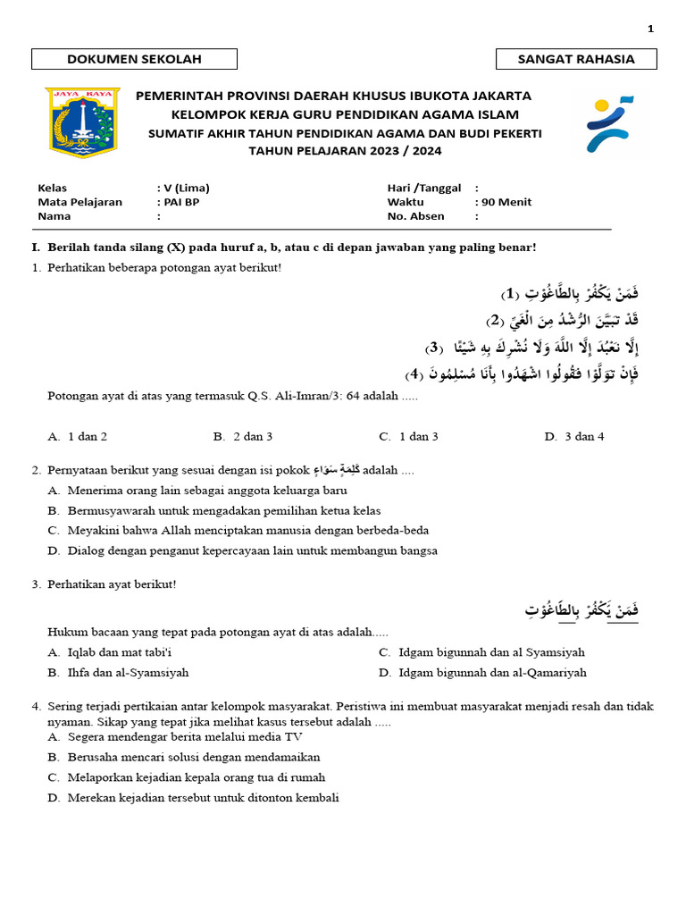 Soal Pat Pai Kls 5 | PDF