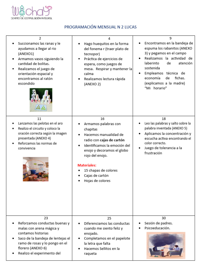 Programación Mensual N 2 Lucas: Materiales | PDF