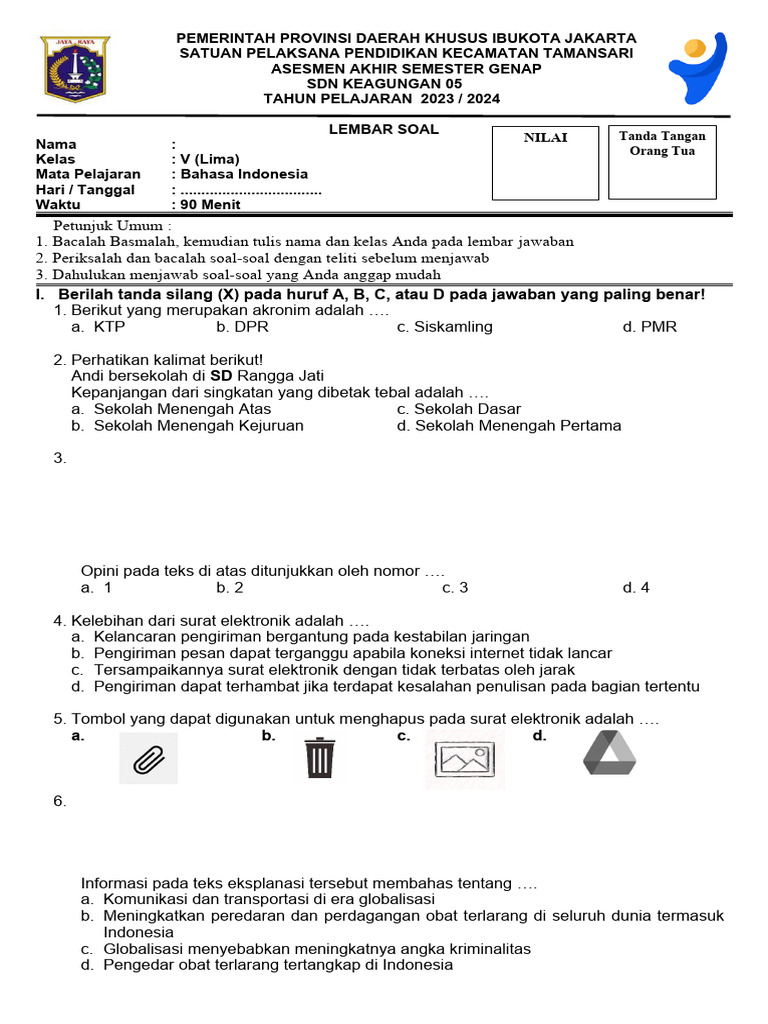 Soal Bhs Indonesia Kls 5 | PDF