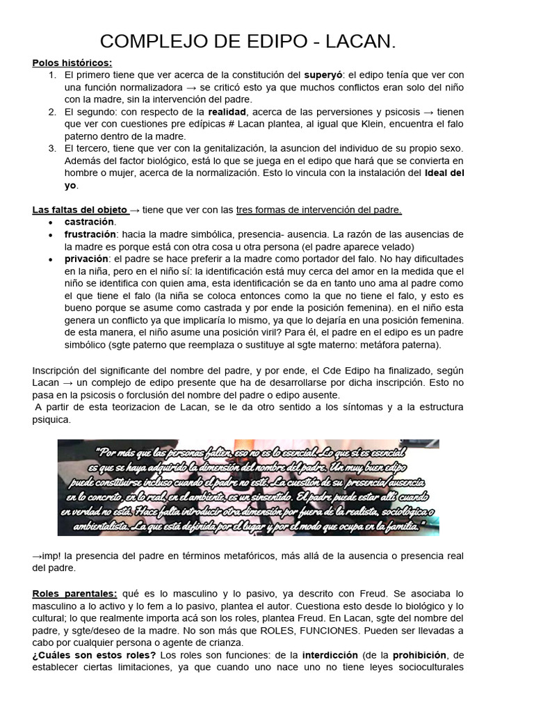 Complejo de Edipo según Lacan: Teoría y Roles | PDF | Complejo de Edipo ...