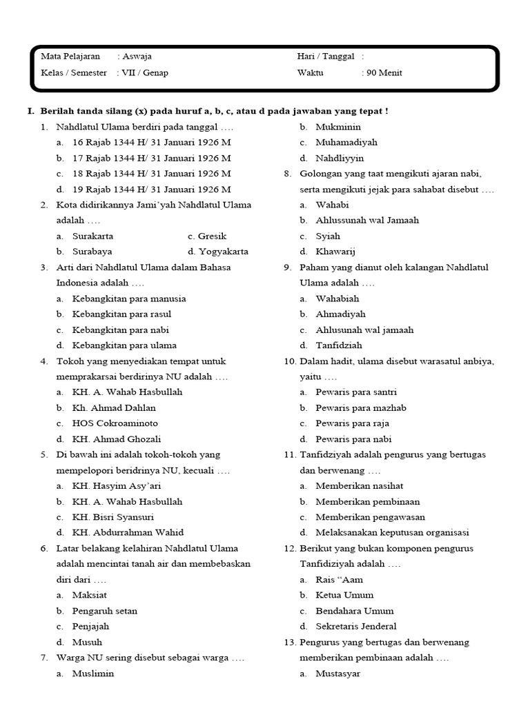 Aswaja Kelas 7 Genap 2024 | PDF